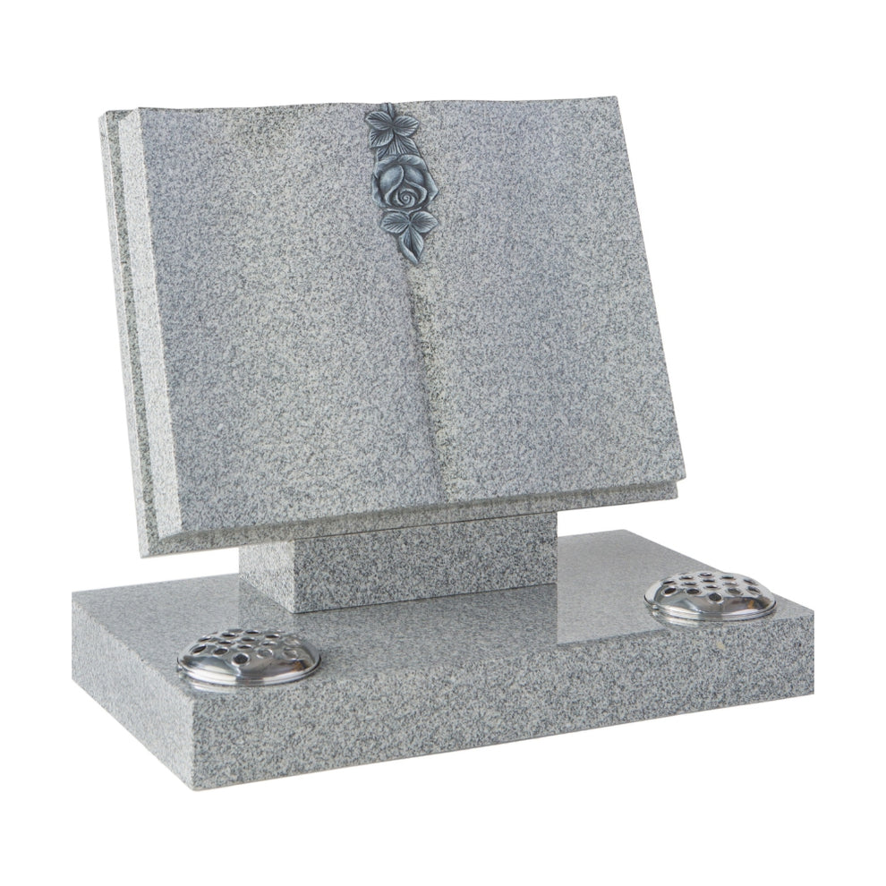 Book Headstone With Carved Rose And 2 Vases – A. Clarke Memorials